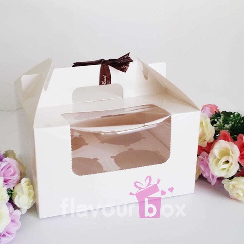 Cupcake Carrier Boxes or Cake Boxes with Handle & Ribbon with | Etsy