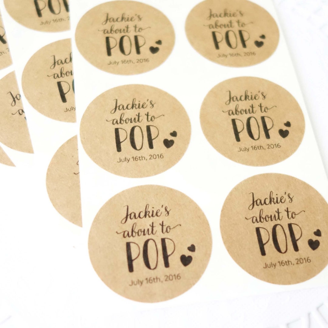 Personalised Stickers 1.8" (45mm) ~ About to Pop ~ Baby Shower Favour ...