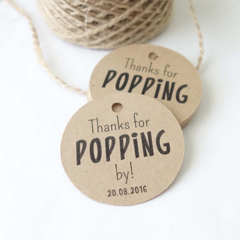 Personalised Gift Tags 1.8 45mm Thanks for Popping by Baby Shower ...