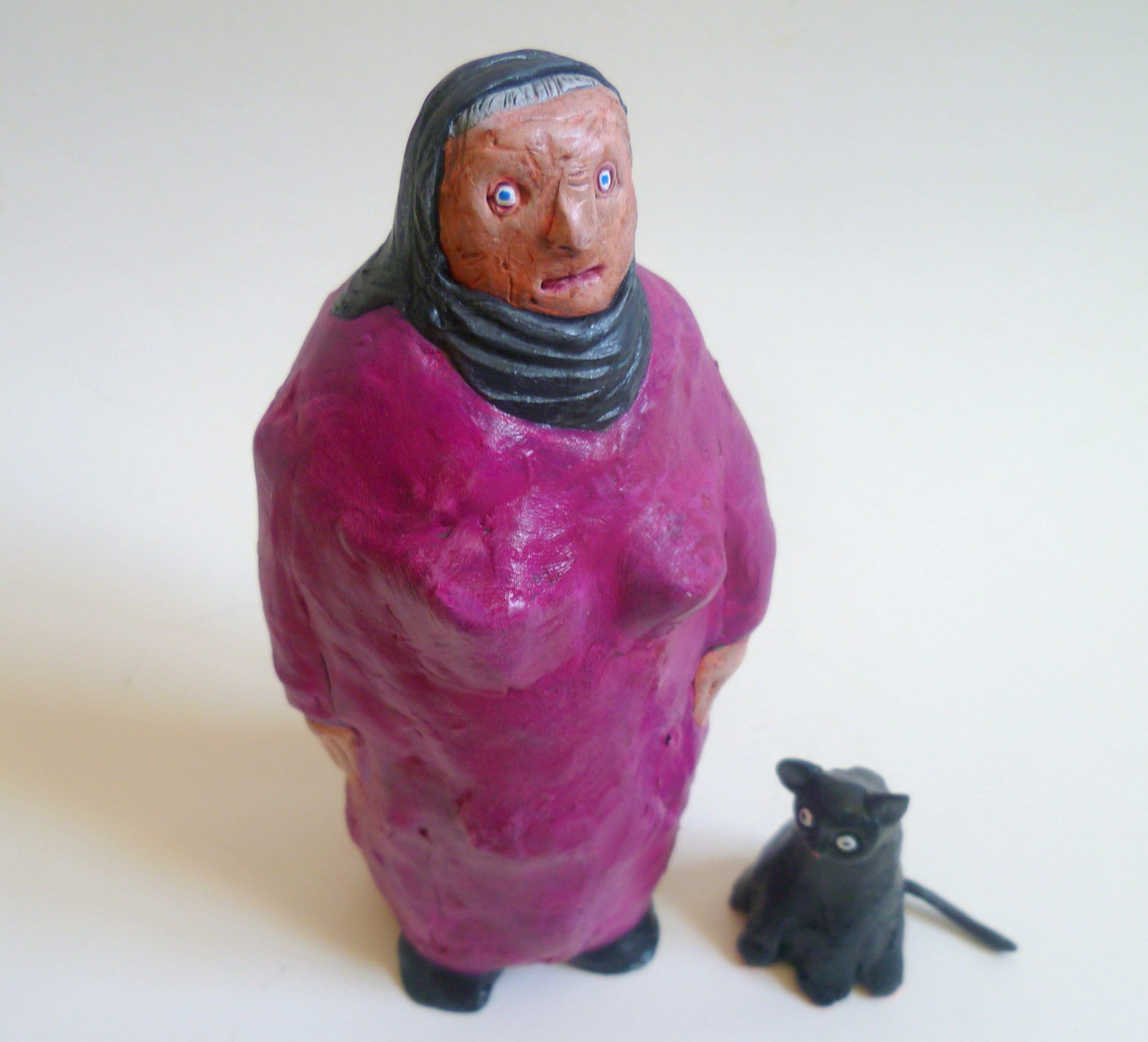 Woman and Cat Sculpture Old Lady Figurine Folk Art - Etsy