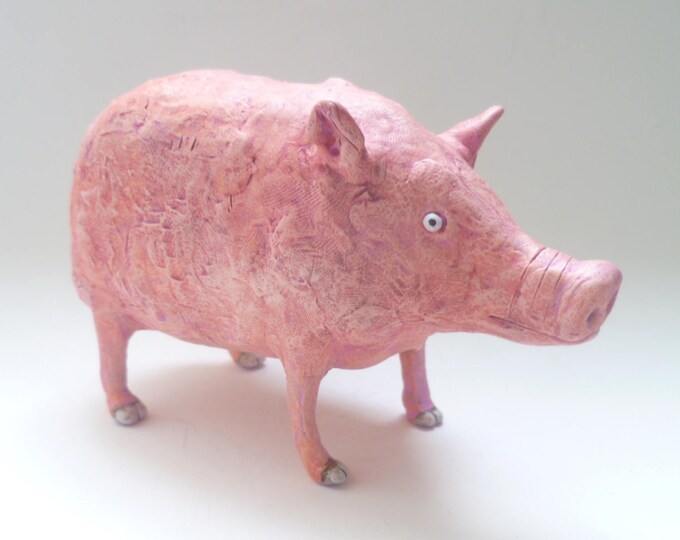 Pig Figurine Funny Pig Sculpture Folk Art Fat Animal Pig - Etsy