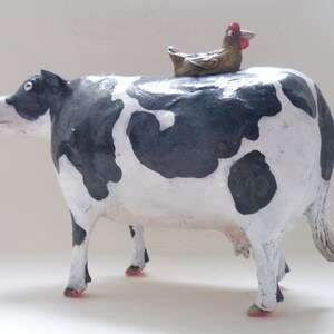 Cow and Chicken Folk Art Whimsical Handmade Sculpture - Etsy