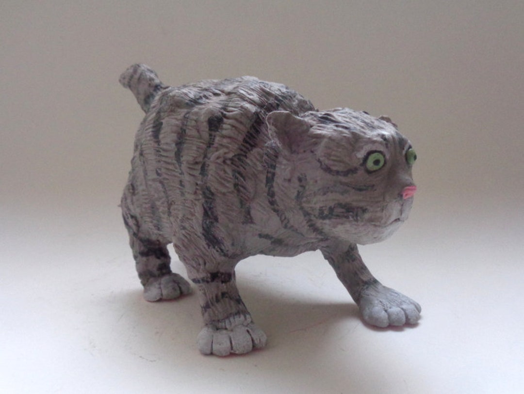 Fat Tabby Cat Sculpture - Handmade Art Object, Folk Art Cat Ornament - Etsy