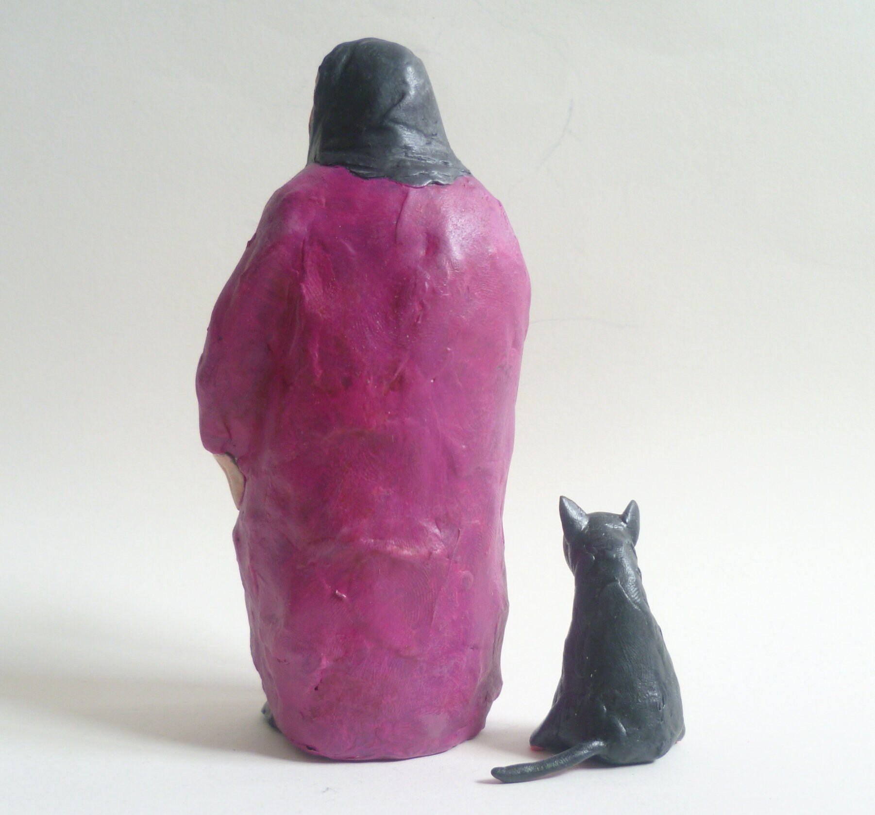 Woman and Cat Sculpture Old Lady Figurine Folk Art - Etsy