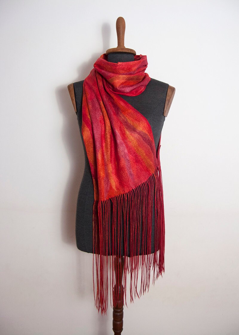 Flames Red Burgundy Orange Yellow Nuno Felted Silk Wool Scarf - Etsy