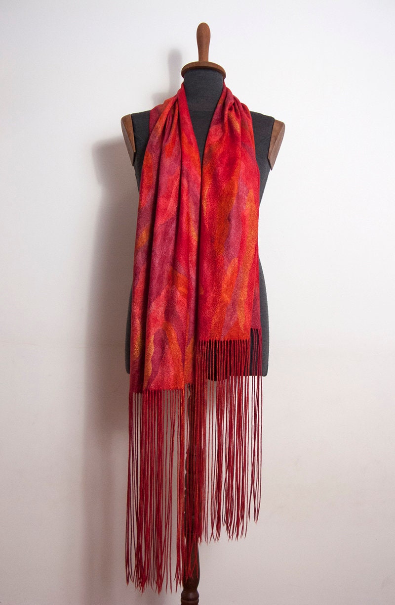 Flames Red Burgundy Orange Yellow Nuno Felted Silk Wool Scarf - Etsy