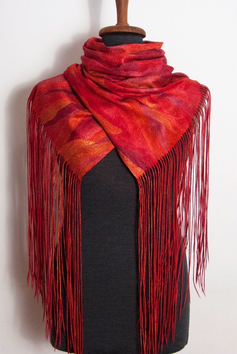 Flames Red Burgundy Orange Yellow Nuno Felted Silk Wool Scarf - Etsy