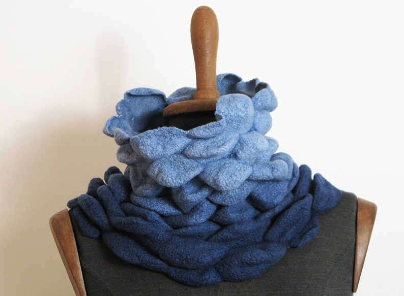 Nuno Felted Snood Scarf - Wrinkled, Blue, Snood, Silk Wool Scarf, OOAK ...
