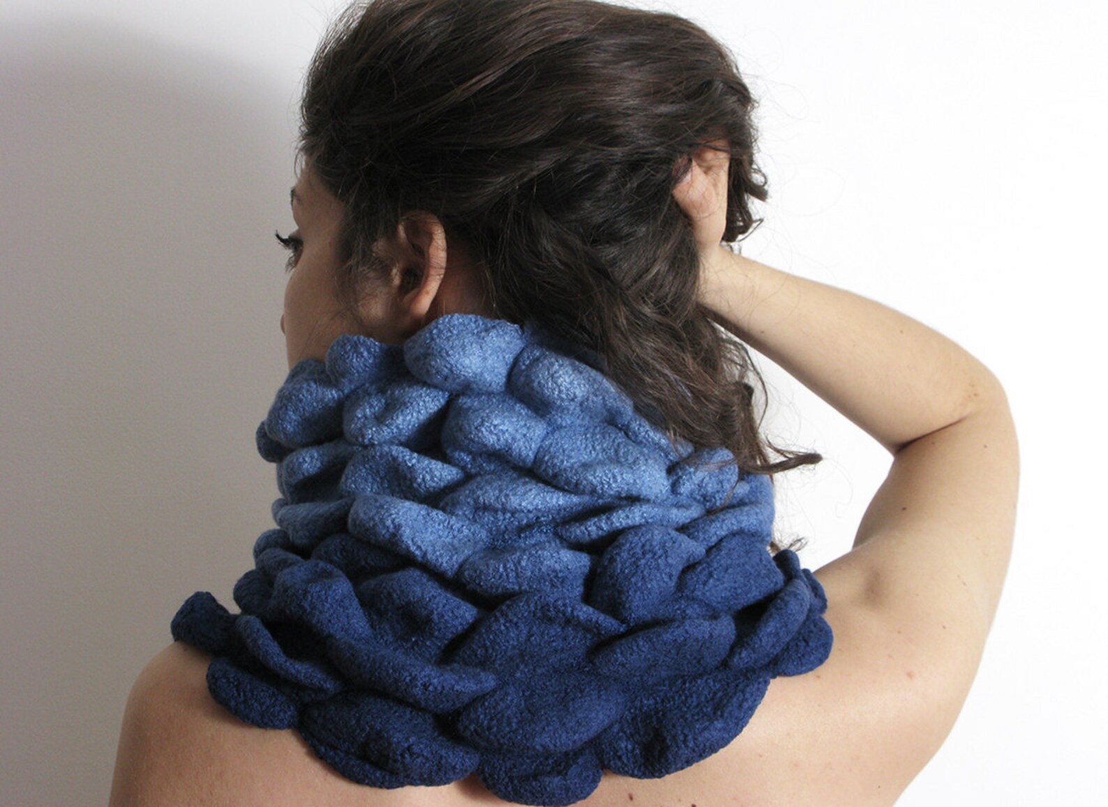 Nuno Felted Snood Scarf Wrinkled Blue Snood Silk Wool - Etsy