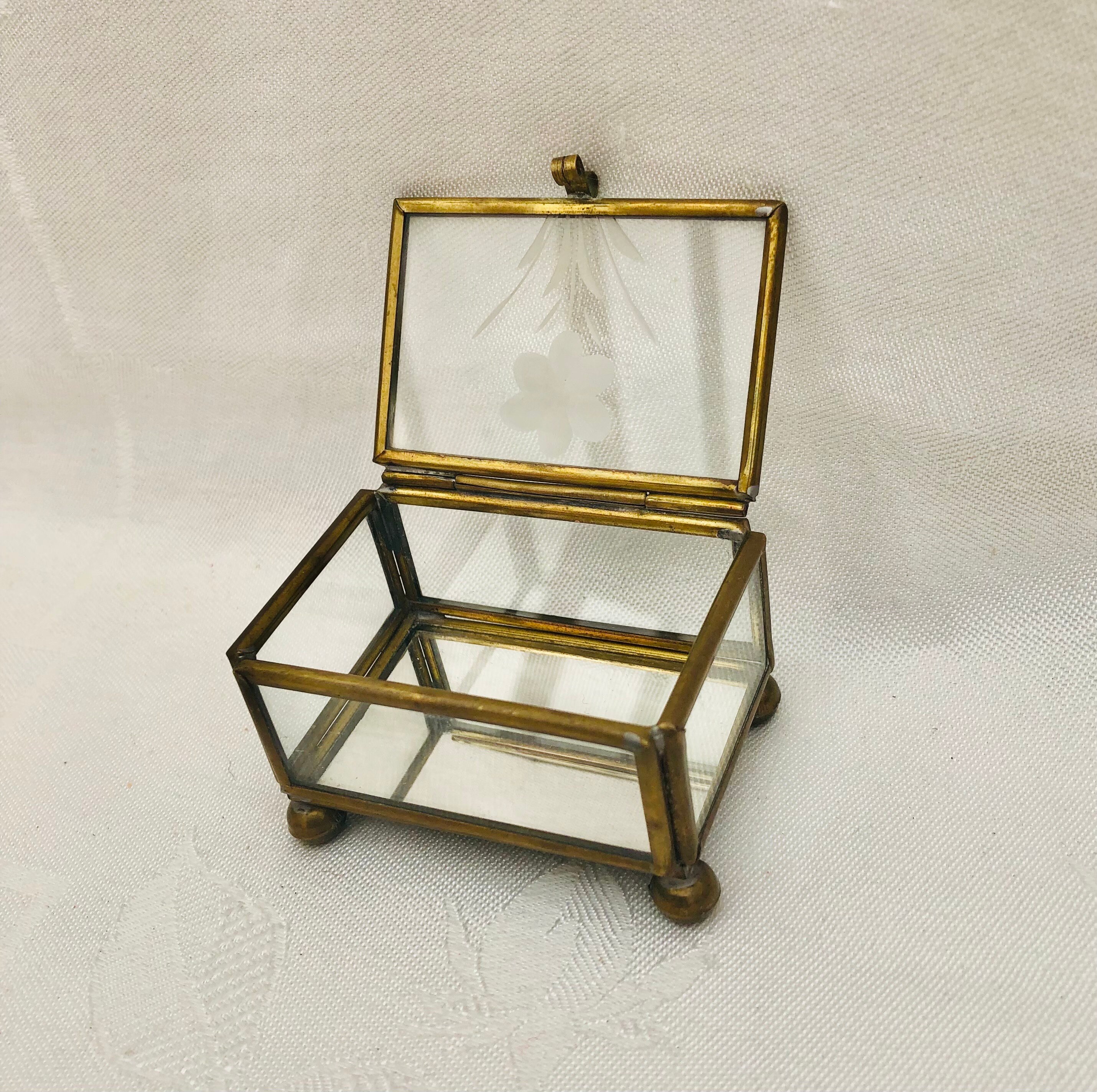 Vintage Brass & Etched Glass Trinket Box, Jewellery Box With Balled ...