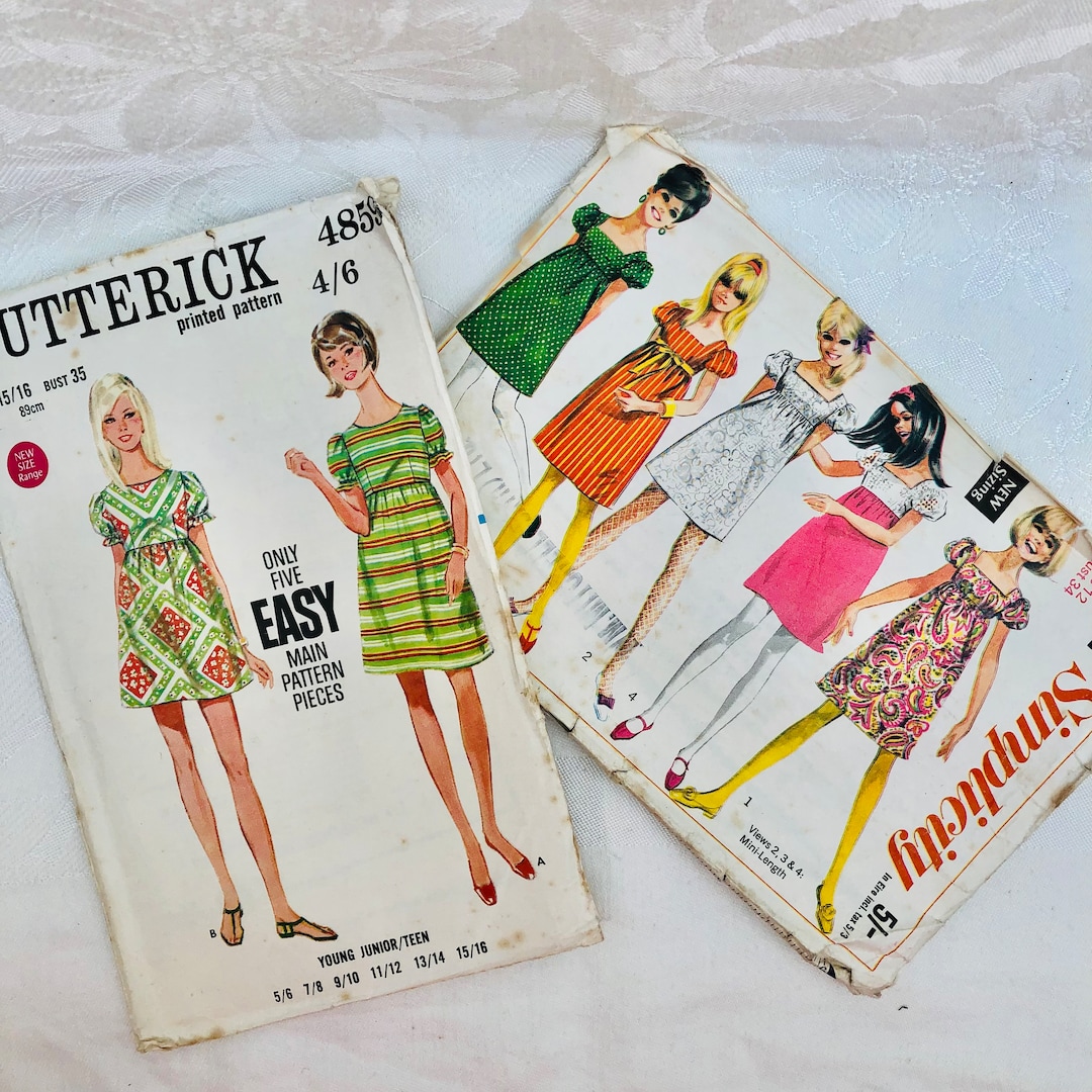 Genuine Vintage 1960s Mini Dress Patterns Dated 1968, Lovely Colourful ...