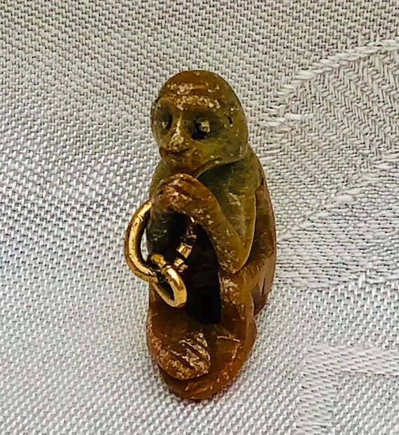 Vintage Carved Mutton Fat Nephrite Jade, Monkey Amule… - Gem