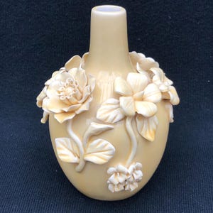 Vintage Highly Decorative, Embossed 3D Yellow Porcelain Vase, Applied ...