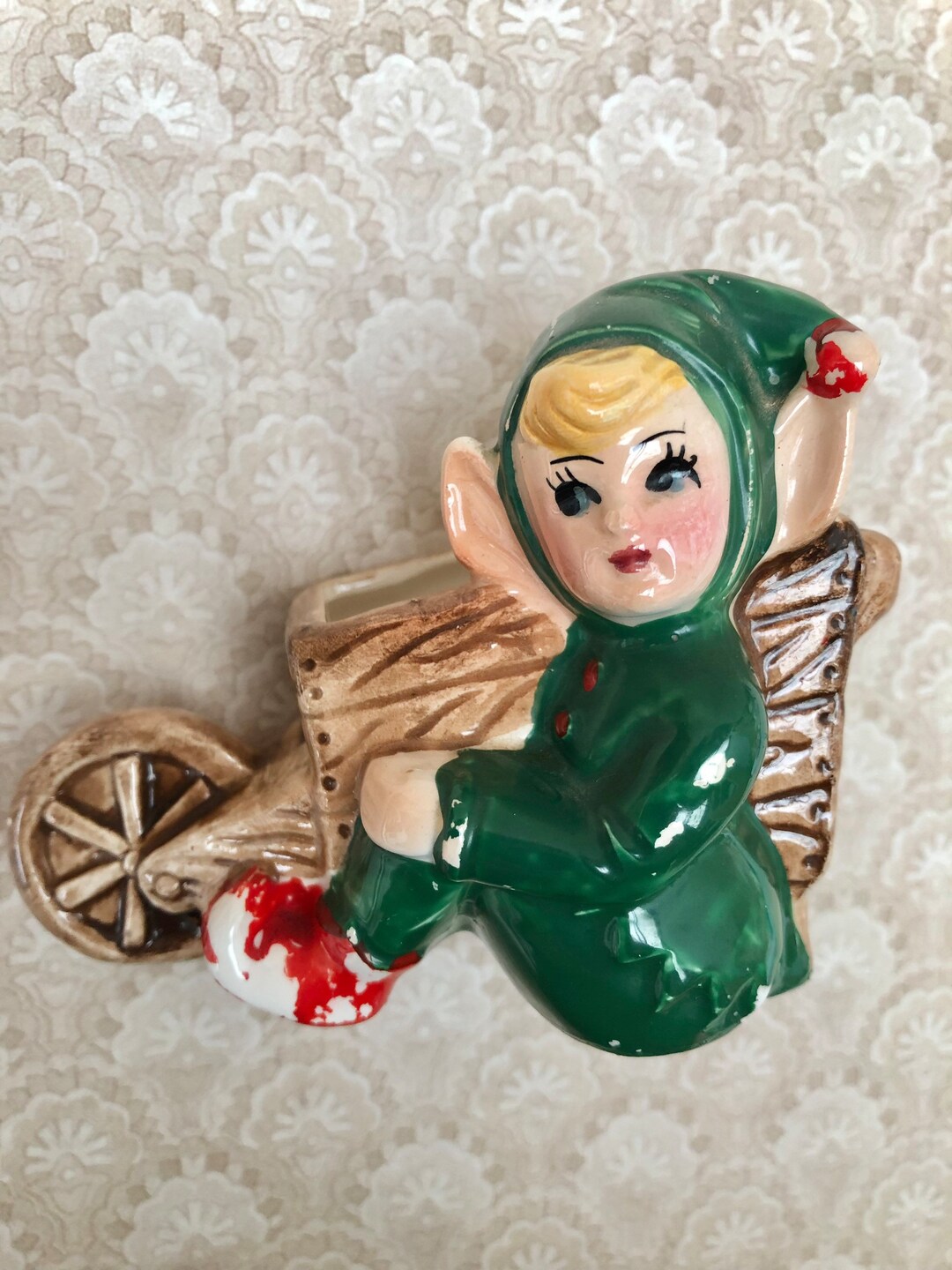 Midcentury Kitsch Xmas Elf Planter, Hand Painted Porcelain H.C.F London ...