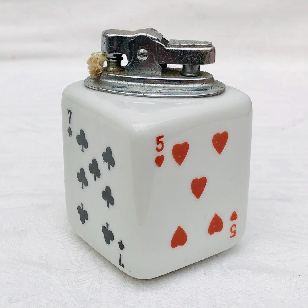1960s Ceramic Poker Player Dice Theme Table Lighter, Midcentury Decor ...