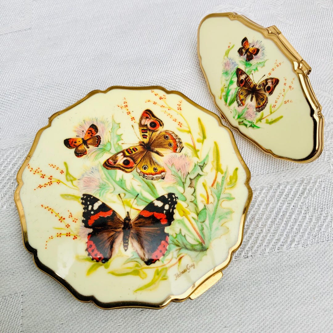 Beautiful 1960s Signed Butterfly Compact & Lipview Mirror by Stratton ...