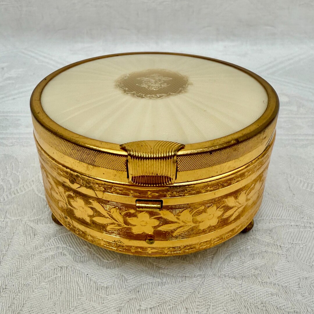 Vintage Midcentury Hollywood Regency Trinket Box, Engraved Gilt Metal ...