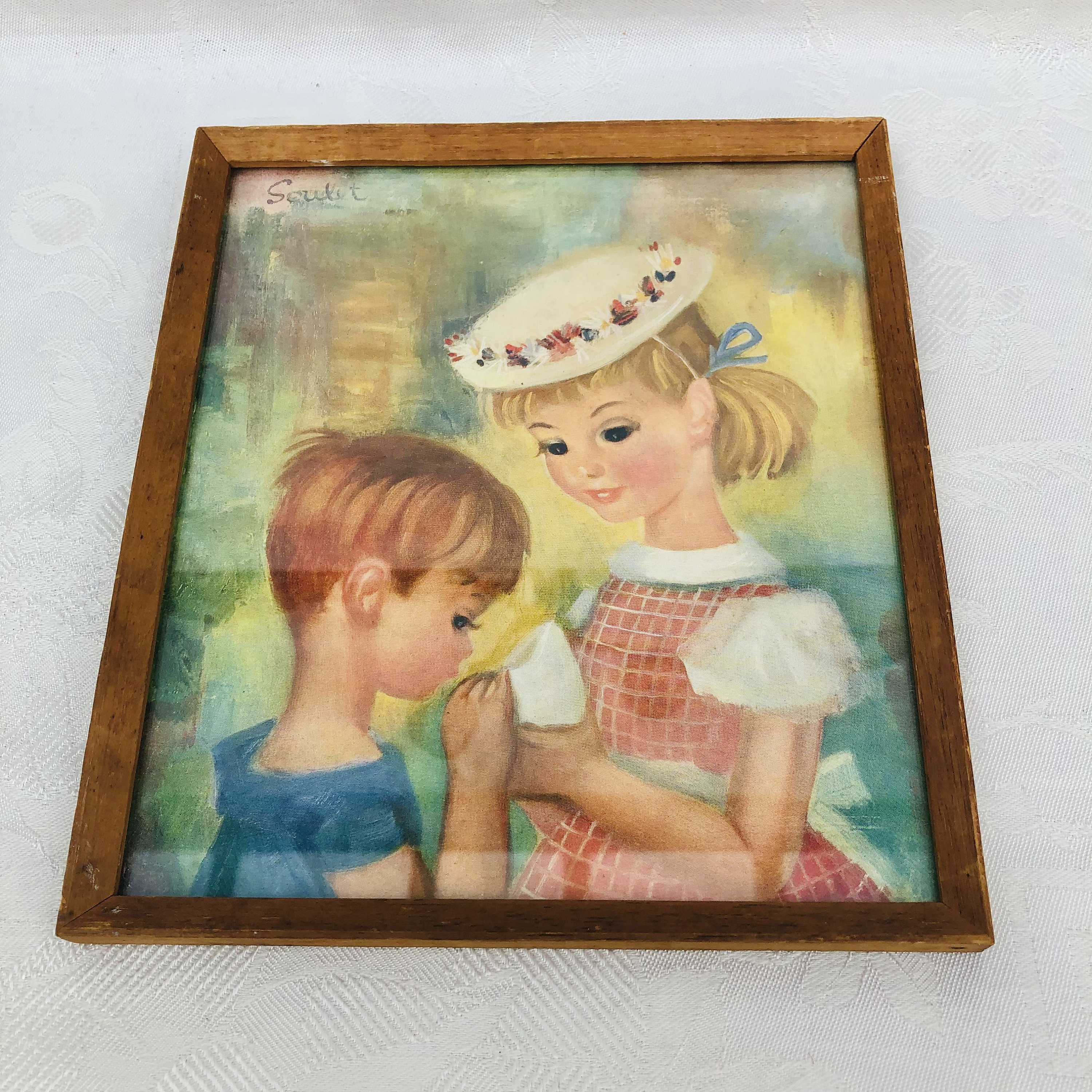 1960s Vintage Big Eyed Art by Francoise Soulet, Original Wooden Framed ...