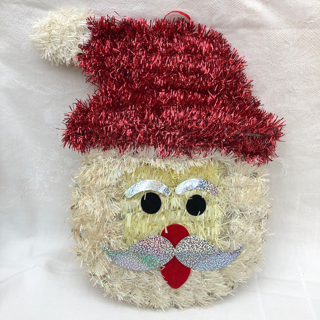 Vintage Xmas Tinsel Santa Face Wall Hanging, Santa Face Decor - Etsy