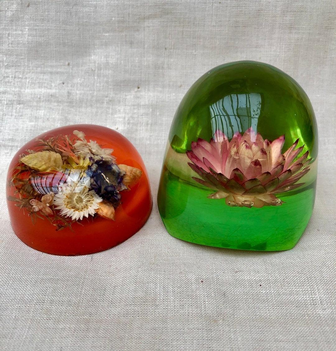 1970s Vintage, Colourful Floral, Lucite Paperweights. - Etsy