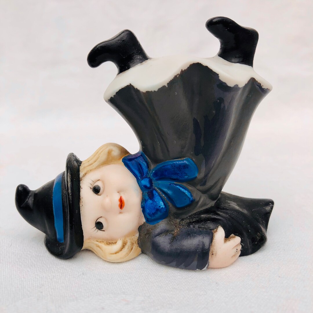 Vintage Halloween Witch Figurine, Hand Painted Ceramic Tumbling Witch ...
