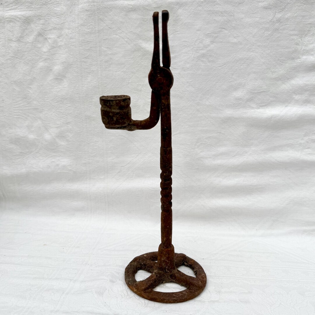 Antique 19th Century Wrought Iron Rush Light Holder, 1830s Candle Stick ...