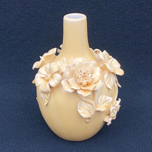 Vintage Highly Decorative, Embossed 3D Yellow Porcelain Vase, Applied ...