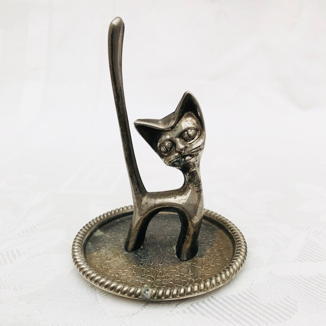 Stylish Art Deco Revival, Silver Plated Cat Ring Holder, Made in ...