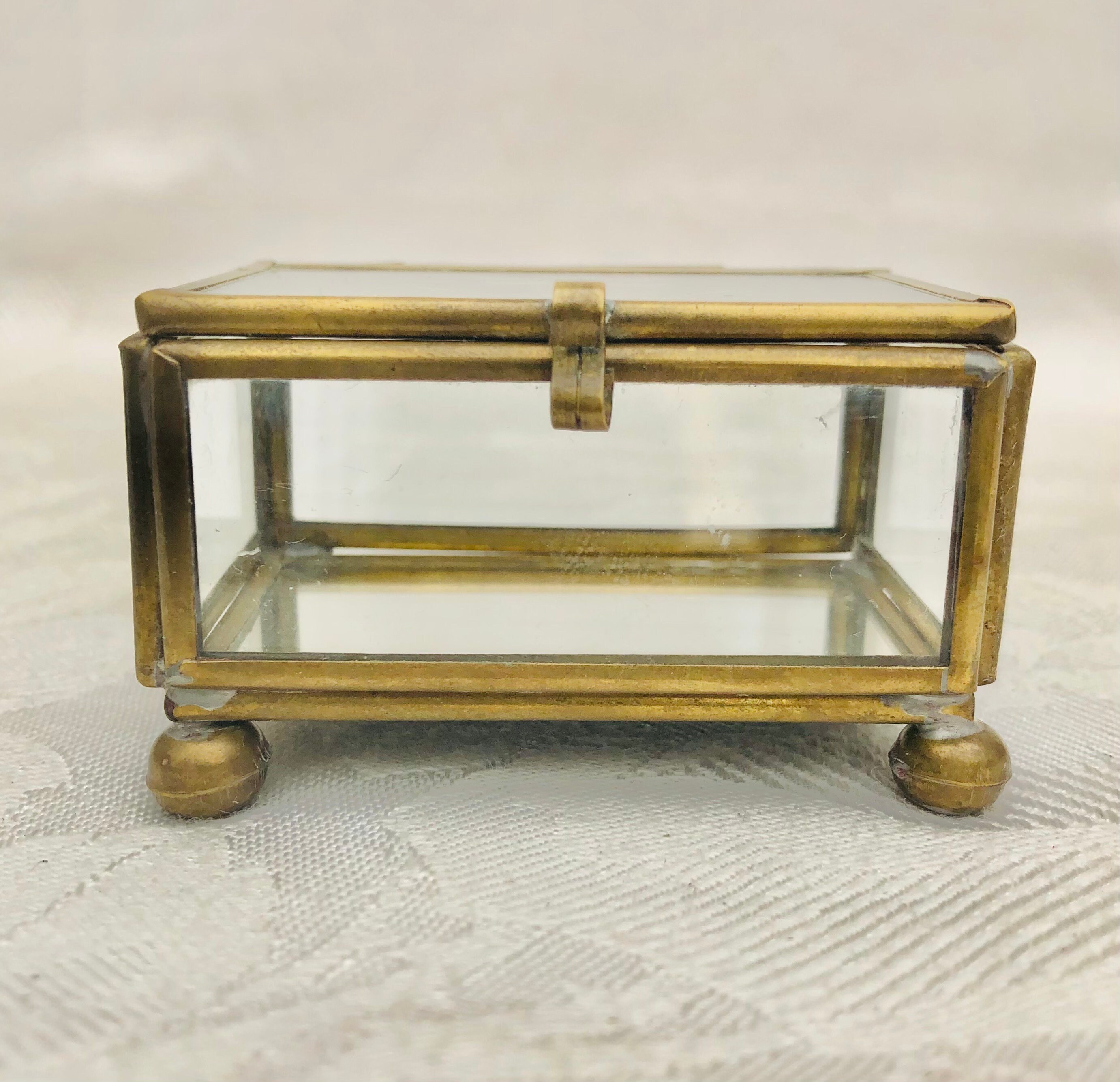 Vintage Brass & Etched Glass Trinket Box, Jewellery Box With Balled ...
