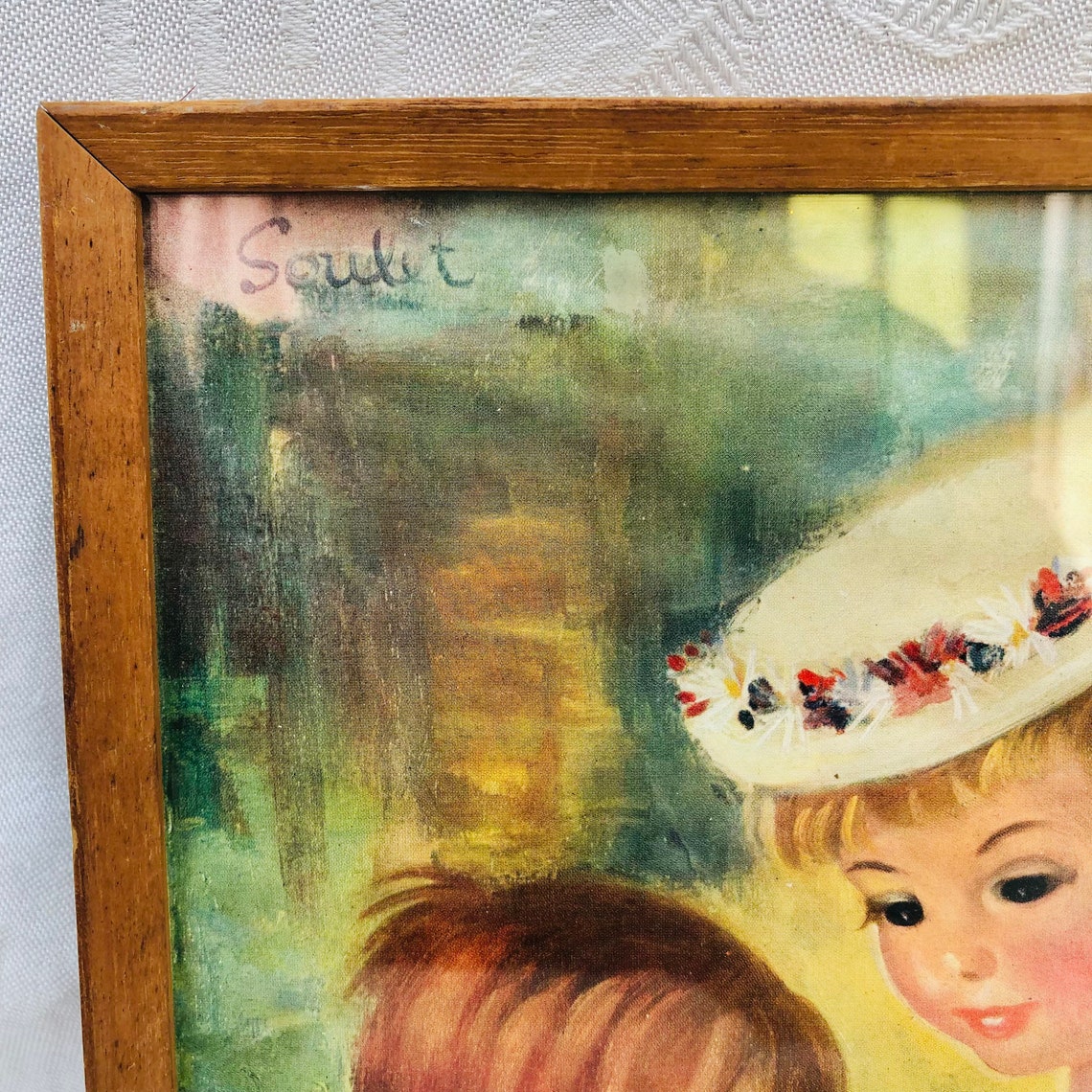 1960s Vintage Big Eyed Art by Francoise Soulet, Original Wooden Framed ...