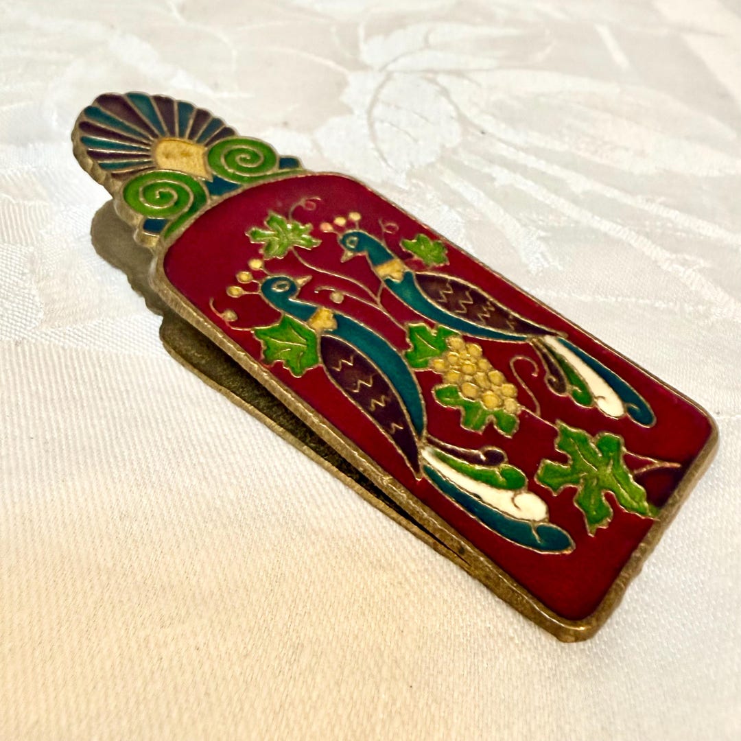 1970s Vintage Cloisonné, Brass, Enamelled Letter Holder or Paper Clip ...