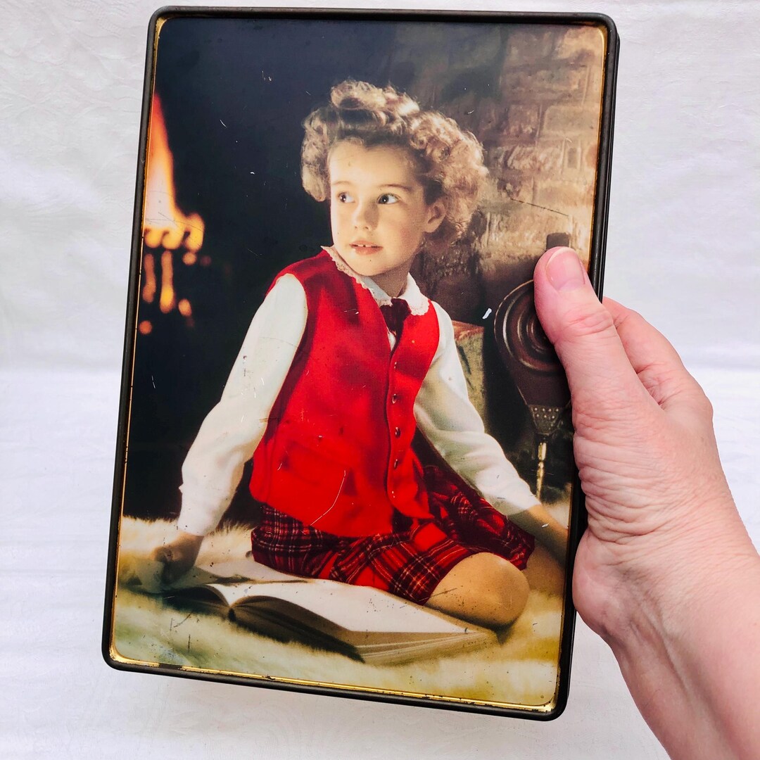 Large, Midcentury English Biscuit Tin, Winter Scene, Girl, Curls ...