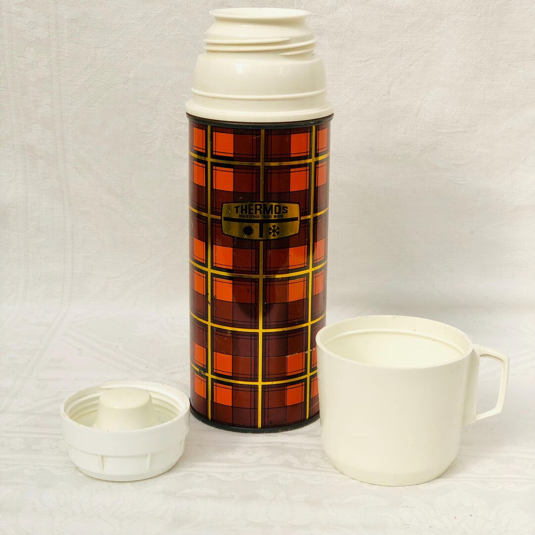 Genuine Vintage Thermos Flask, Orange Plaid, 1960s-70s Retro, Made in ...