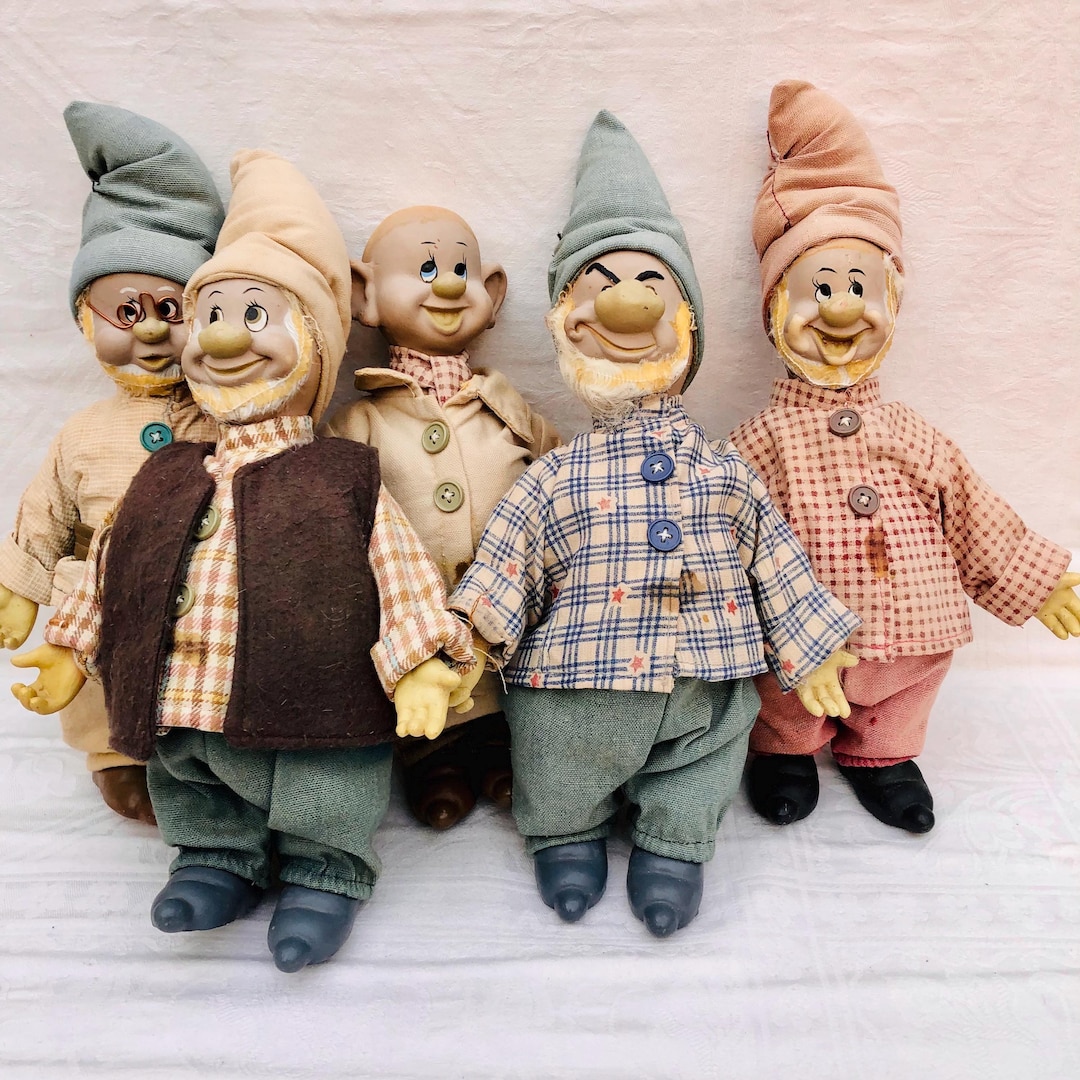 1930s Disney Snow White Dolls, 5 of the 7 Dwarfs. Handmade Composition ...