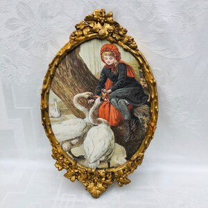 Antique Victorian Coloured Engraving, Framed Inside an Ornate Plaster ...