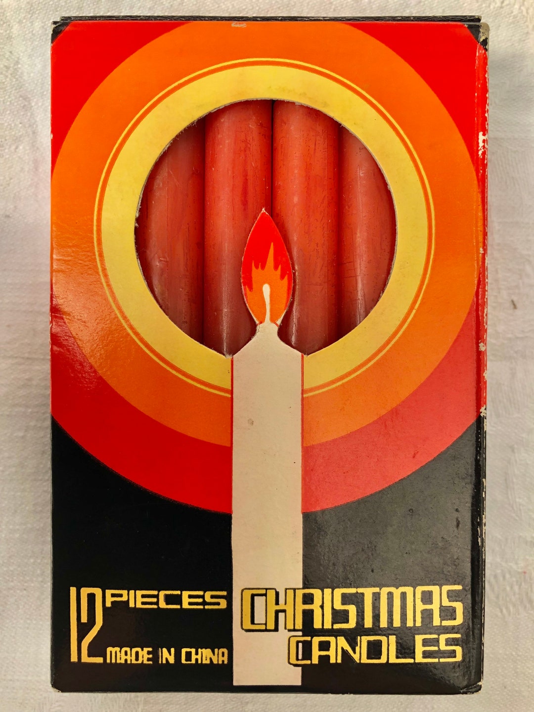 Retro 1970s Christmas Candles in Original Graphic Design Packaging, New ...