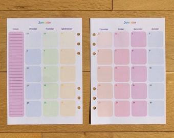 Pastel Rainbow 1 Month Calendar A5 Month on Two Pages PDF - Etsy