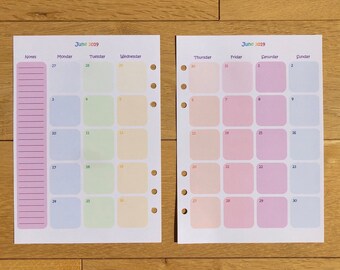 Pastel Rainbow 1 Month Calendar A5 Month on Two Pages PDF | Etsy