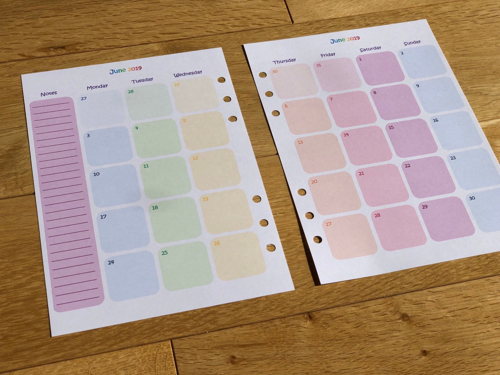 Pastel Rainbow 1 Month Calendar A5 Month on Two Pages PDF File - Etsy