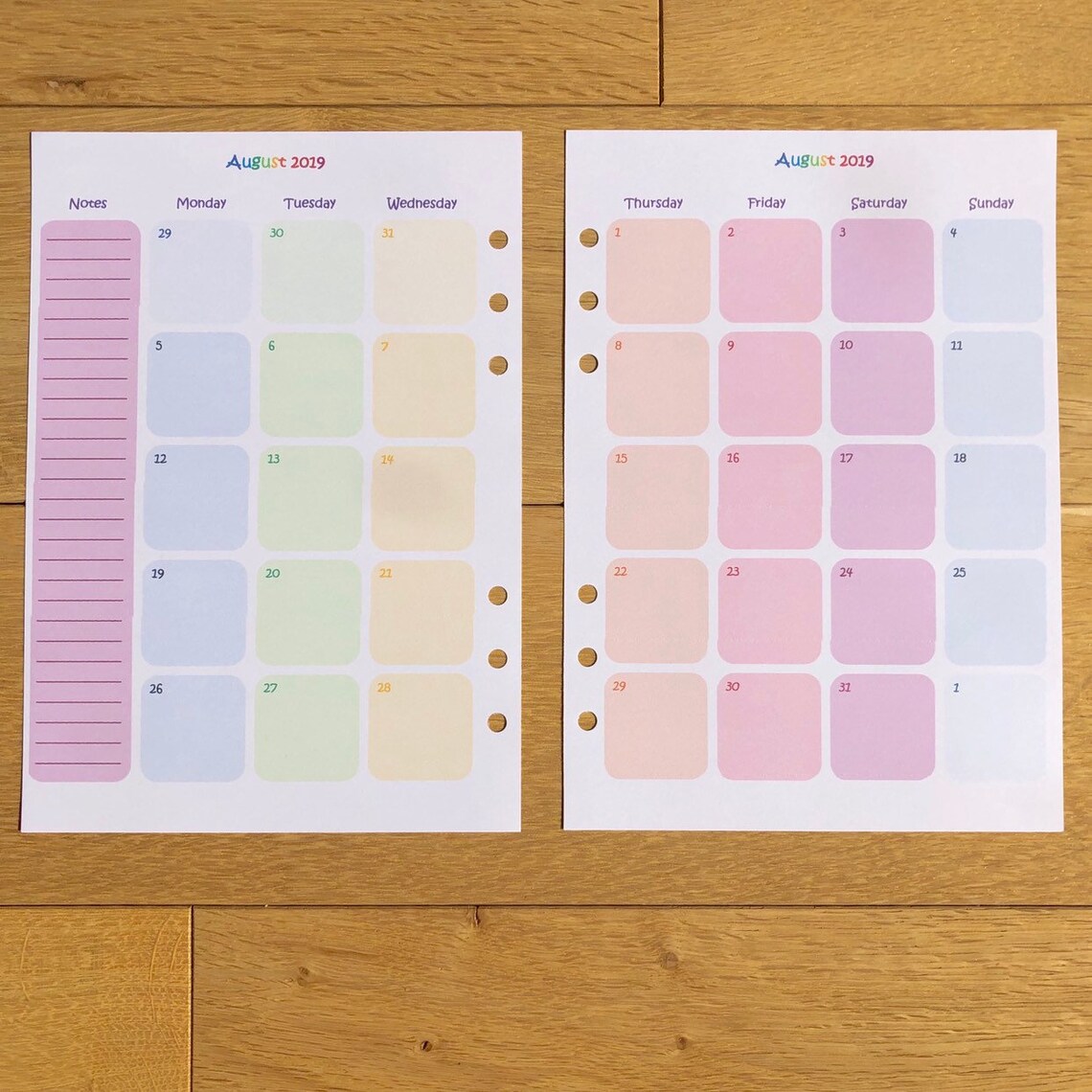 Pastel Rainbow 1 Month Calendar A5 Month on Two Pages PDF File - Etsy