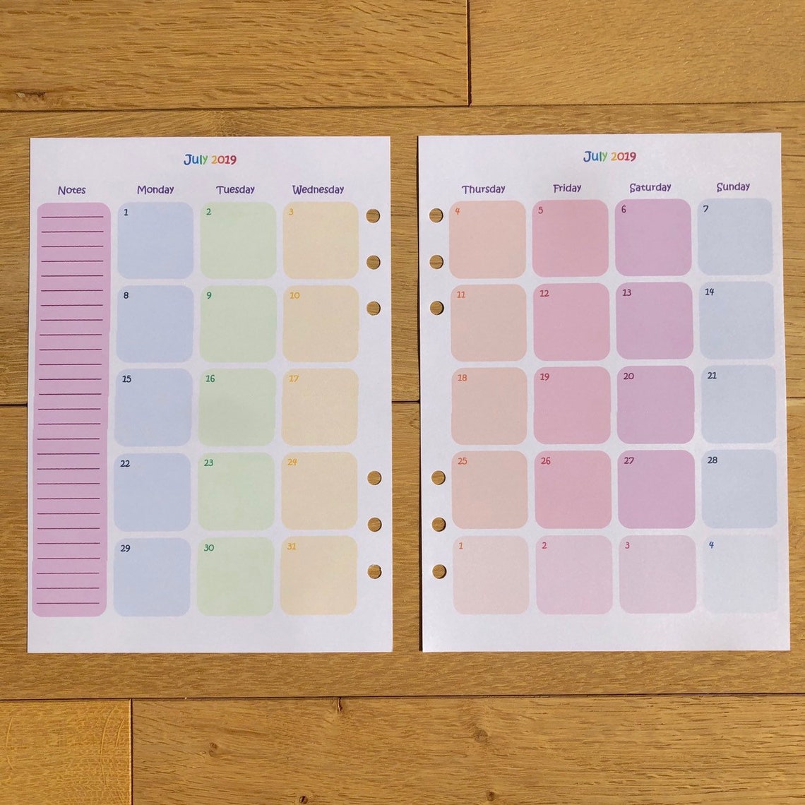 Pastel Rainbow 1 Month Calendar A5 Month on Two Pages PDF File - Etsy