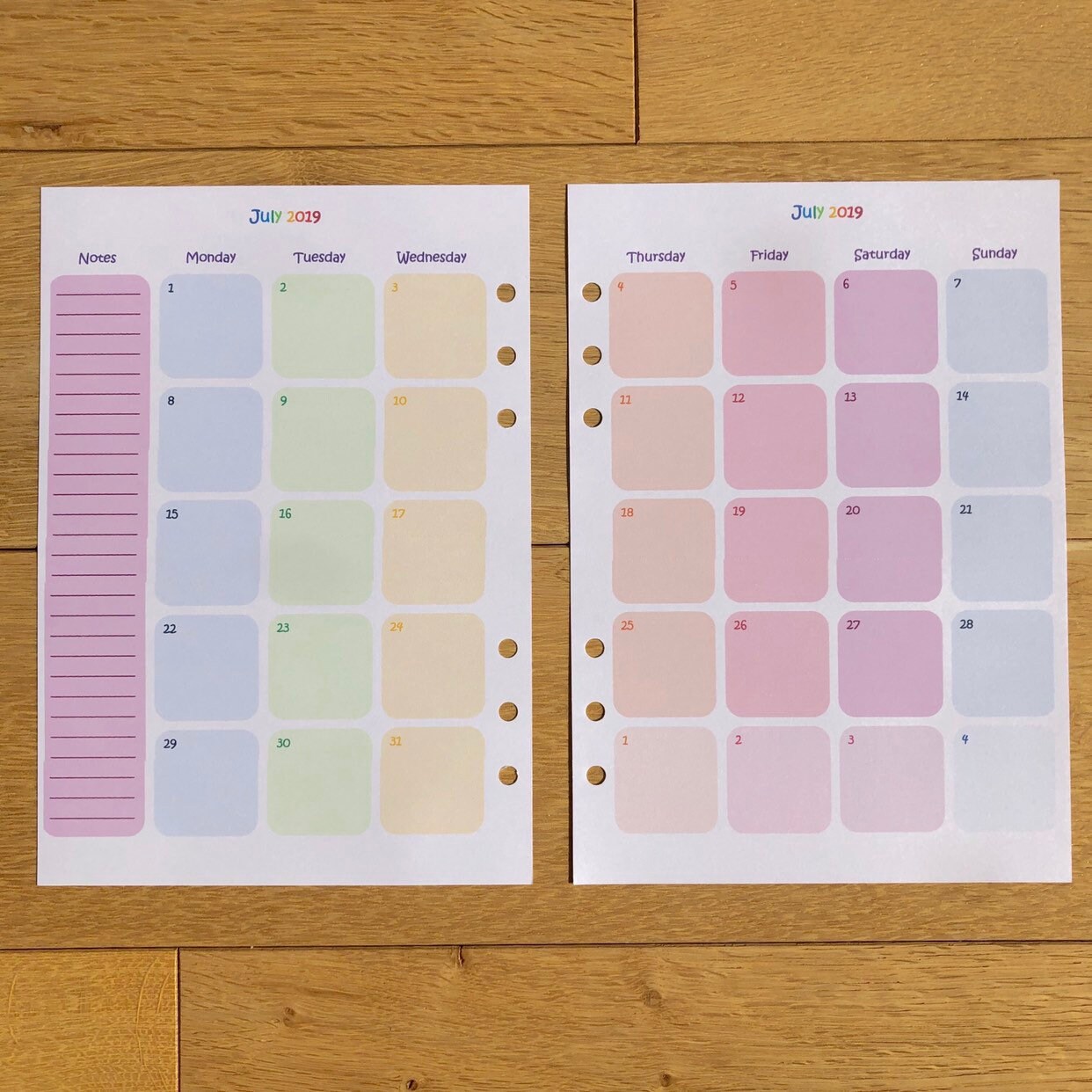 Pastel Rainbow 1 Month Calendar A5 Month on Two Pages PDF File - Etsy