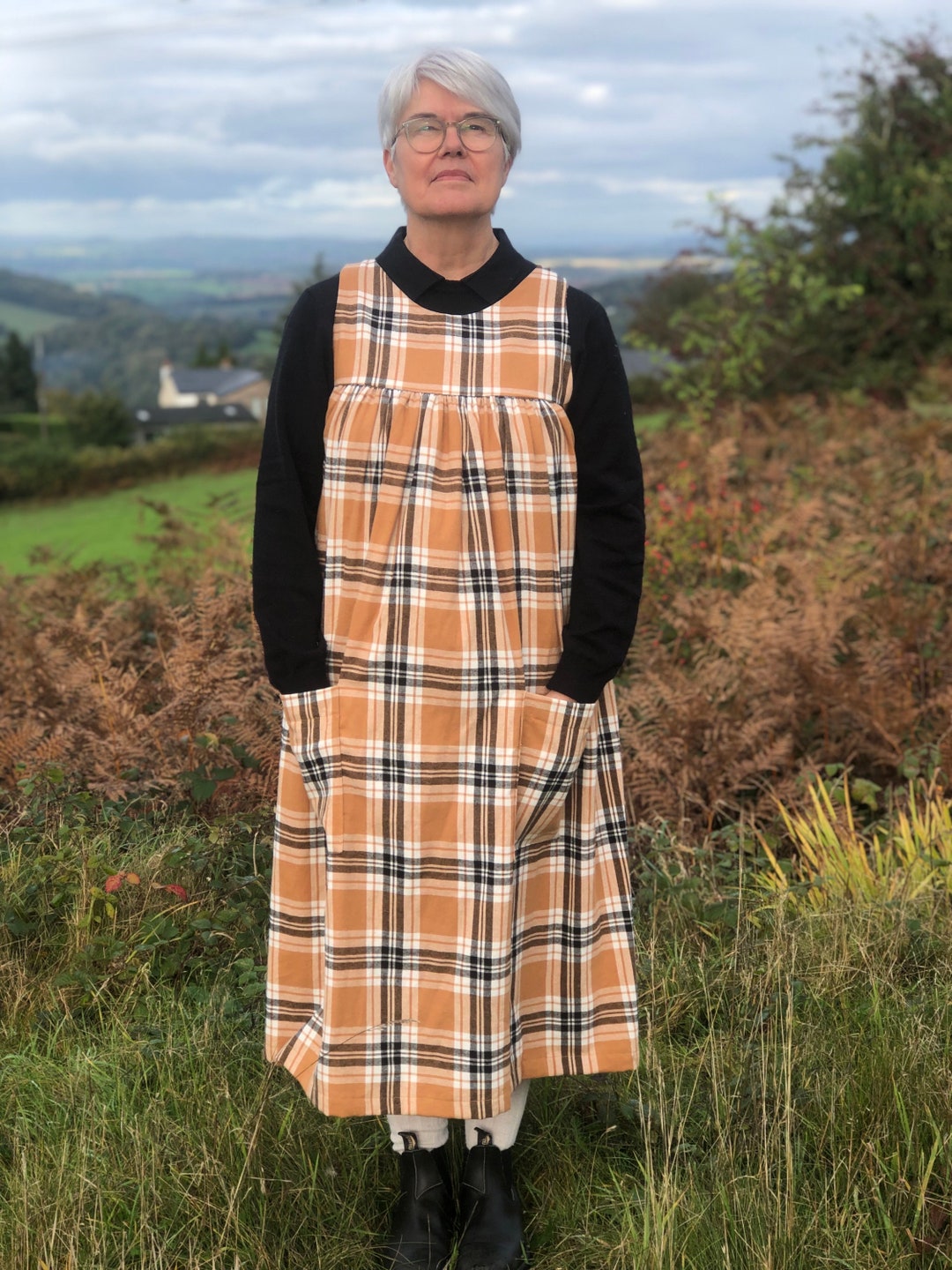 Caramel Check Lele Pinafore Dress - Etsy