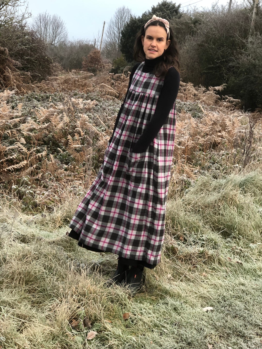 Grey and Pink Check Lele Pinafore Dress - Etsy