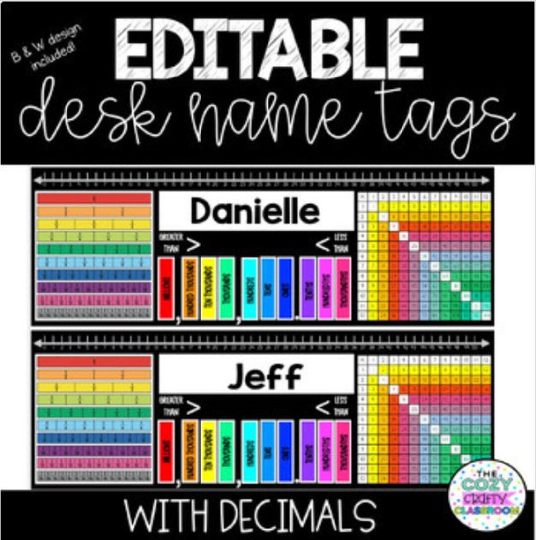 Editable Desk Name Tags-math/upper Elementary (WITH DECIMALS) - Etsy