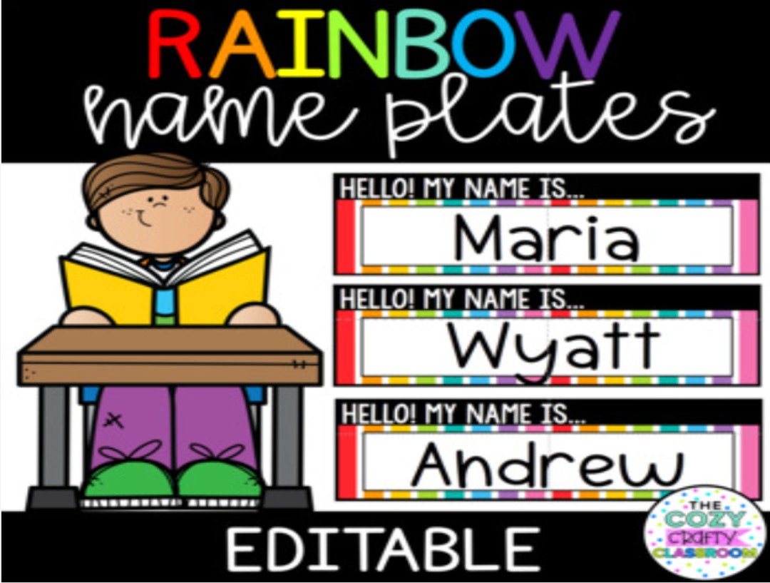 Rainbow Name Plates (editable) - Etsy
