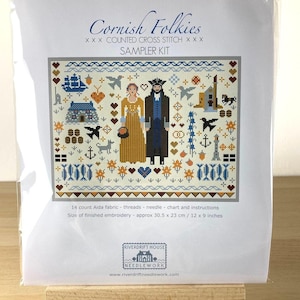 CROSS STITCH KIT Cornish Folkies Sampler (aida Version) by Riverdrift ...
