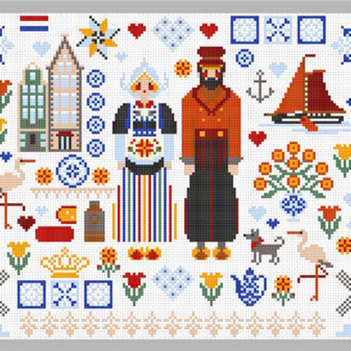 CROSS STITCH KIT Dutch Folkies Sampler by Riverdrift House - Etsy