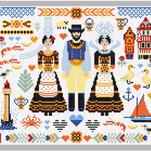 CROSS STITCH KIT Dutch Folkies Sampler by Riverdrift House | Etsy