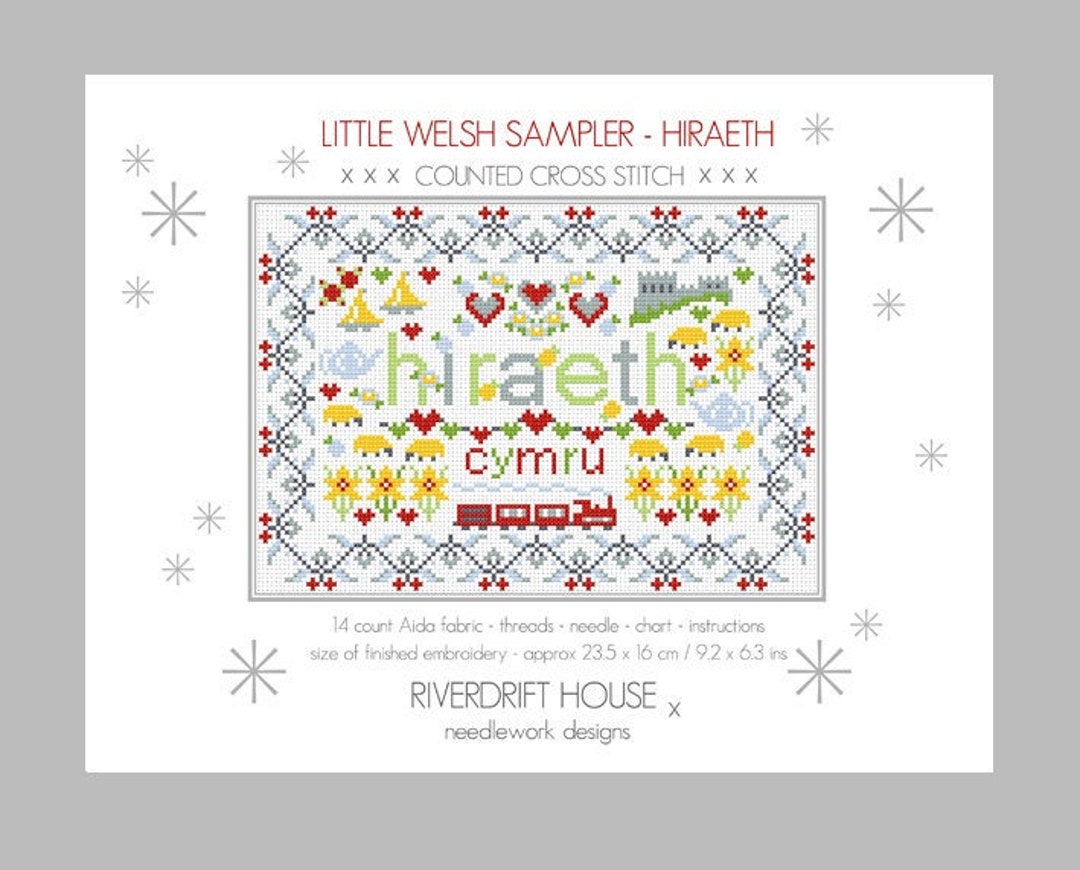 CROSS STITCH KIT Hiraeth (longing for Wales) Sampler by Riverdrift ...